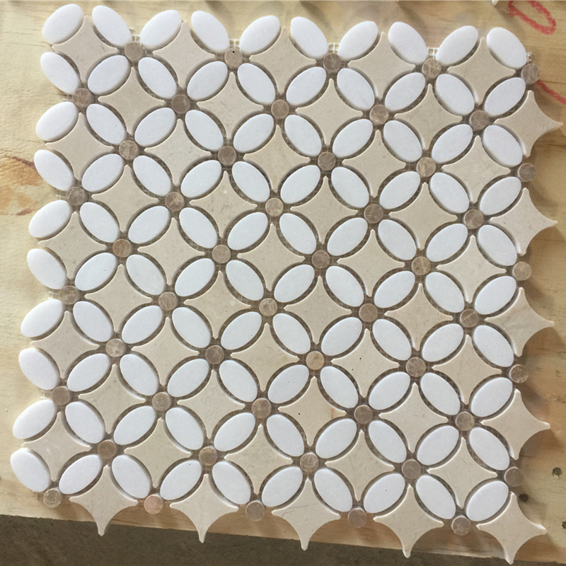Crema Marfil Marble Flower Pattern Mosaic Tile - Stone Mosaic Project ...